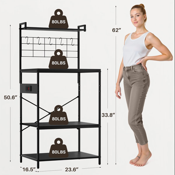 17 Stories Kitchen Bakers Rack with Power Outlet, Small Microwave Stand with Adjustable Storage ...